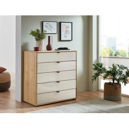 Schubkastenkommode Wiemann "Quito" Sideboards Gr. B/H/T: 60 cm x 86 cm x 43 cm, 5, braun (bianco, eiche, nachbildung, glas champagner)