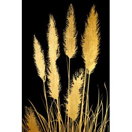 Acrylglasbild LEONIQUE "Pampas Gras - Acrylbilder mit Blattgold veredelt" Bilder Gr. B/H: 50 cm x 80 cm, Acrylglasbild mit Blattgold Hochformat, 1 St., goldfarben (gold) Goldveredelung, Handgearbeitet, Gerahmt, Edel