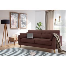 3-Sitzer Home Affaire "Copenhagen", rot, B:201cm H:88cm T:87cm, Struktur weich (100% Polyester);Samtoptik (100% Polyester), Sofas, feiner Keder, Kopfheftung im R&uuml;cken und Armlehnkissen
