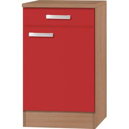 Spülenschrank Optifit "Odense" Schränke Gr. B/H/T: 50 cm x 85 cm x 60 cm, 1 St., rot (rot, buche) 50 cm breit, mit Tür und Schubkasten, 28 mm starker Arbeitsplatte