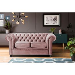 Chesterfield-Sofa Home Affaire "Chesterfield Home 2-Sitzer", rosa (altrosa), B:152cm H:75cm T:90cm, Luxus-Microfaser Vintageoptik (100% Polyester);Luxus-Microfaser (100% Polyester);Samtvelours (100% Polyester), Sofas, mit edler Knopfheftung und typischen Armlehnen
