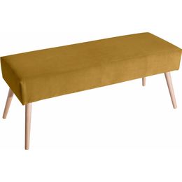 Sitzbank Max Winzer "Sit" Sitzbänke Gr. B/H/T: 114 cm x 48 cm x 40 cm, Samtvelours 20442, gelb (mais) mit hohen konischen Füßen