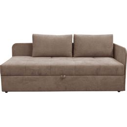 Schlafsofa Alina "Marla", braun (hellbraun xbo 2), B:205cm H:73cm T:95cm, Struktur fein XBO (100% Polyester), Sofas, Schlafsofa, inkl. Stauraum & 2 R&uuml;ckenkissen, Armlehne wahlweise links oder rechts