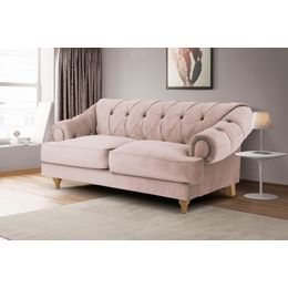 3-Sitzer Home Affaire "Alegra", beige (puder), B:208cm H:86cm T:108cm, Samtoptik (100% Polyester);Luxus-Microfaser Vintagelook (100% Polyester);Struktur fein (100% Polyester), Sofas, mit Knopfheftung im R&uuml;cken, Keder und Nieten in Armlehnen