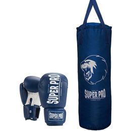 Boxsack SUPER PRO "Boxing Set Punch", blau (blau, weiß), Boxsäcke, B/H: 30cm x 90cm, B:30cm H:90cm Ø:30cm