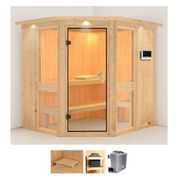 Karibu Sauna "Aline 1" Saunen 9-kW-Bio-Ofen mit externer Steuerung beige (naturbelassen)