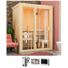 Karibu Sauna "Alani 1" Saunen mit Ofen 3,6 kW Bio ext. Strg. Gr. Bio-Ofen, externe Steuerung, 3,6 kW, beige (natur)