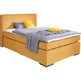 Boxspringbett Alina "Nikki", gelb (gelb xbo 5), B:133cm L:214cm, Struktur fein XBO (100% Polyester), Komplettbetten, Boxspringbett, inklusive Matratze und Topper, F&uuml;&szlig;e schwarz