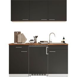 E (A bis G) Pantryküche respekta "Luis, mit Duo Kochfeld, wahlweise Mikrowelle, Korpus Weiß" Komplettküchen-Sets Gr. B/H/T: 150 cm x 200 cm x 60 cm, Küchenzeile, ohne Mikrowelle, grau (küche: front: grau, korpus: weiß, arbeitsplatte butcher nussbaum, arbeitsplatte: nussbaum) Küchenzeile Breite 150 cm