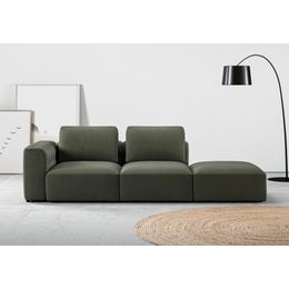 Chaiselongue RAUM.ID "Cushid", grün (oliv), B:273cm H:62cm T:109cm, 95% Polyester, 5% Nylon, Sofas, Modul-Sofa, bestehend aus 2-Sitzer und Hocker
