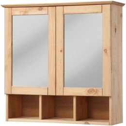 Spiegelschrank Welltime "Landhaus Sylt" Schränke Gr. B/H/T: 62,5 cm x 62 cm x 22 cm, 2 St., beige (natur) Breite 62,5 cm, aus Massivholz