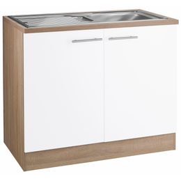 Spülenschrank Optifit "Kalmar" Schränke Gr. B/H/T: 100 cm x 85 cm x 60 cm, 2 St., weiß Breite 100 cm