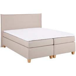 Boxspringbett Home Affaire "Houssay", beige, B:192cm L:205cm, Struktur fein (100% Polyester), Komplettbetten, Boxspringbett, inkl. Topper, 5 Breiten, 2 H&auml;rtegraden auch in &Uuml;berl&auml;nge 220 cm