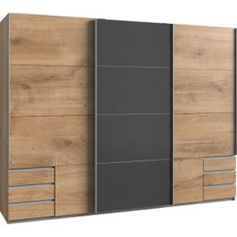 Schwebetürenschrank wimex "Valencia" Schränke Gr. B/H/T: 270 cm x 210 cm x 65 cm, 3 St., grau (plankeneiche nachbildung, glas grey) mit Glaselementen und Schubkästen