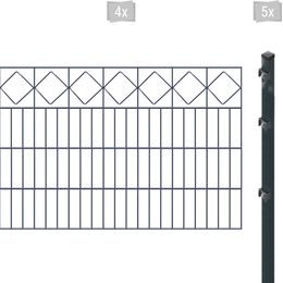 Arvotec Doppelstabmattenzaun "ESSENTIAL 80 zum Einbetonieren "Karo" mit Zierleiste" Zaunelemente Zaunhöhe 80 cm, Zaunlänge 2 - 60 m Gr. H/L: 80cm x 8 m, Pfosten: 5 St., grau (anthrazit)