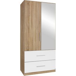 Kleiderschrank Rauch "Alvor" Schränke Gr. B/H/T: 91 cm x 197 cm x 54 cm, mit Spiegel, 2 St., weiß (struktureichefarben hell, weiß) Drehtürenschrank Kleiderschrank Schränke