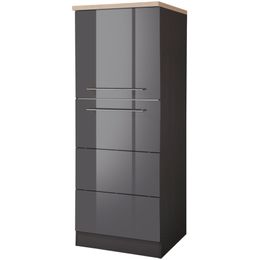 Seitenschrank KOCHSTATION "KS-Wien" Schränke Gr. B/H/T: 60 cm x 165 cm x 60 cm, 2 St., grau (grau hochglanz) Breite 60 cm, Höhe 165 Türanschlag wechselbar