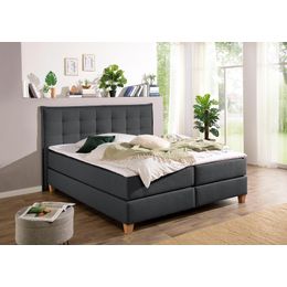 Boxspringbett Home Affaire, grau (anthrazit), B:200cm L:209cm, Komplettbetten, Boxspringbett, inklusive Komfortschaum-Topper