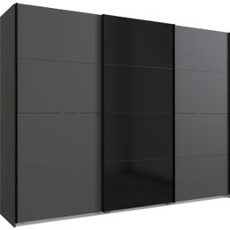 Schwebetürenschrank wimex "Barcelona" Schränke Gr. B/H/T: 270 cm x 208 cm x 65 cm, 3 St., schwarz (graphit, mitteltür glas schwarz) mit Glaselementen auf der Mitteltür