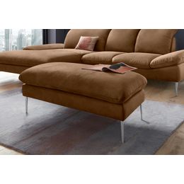 Hocker W.Schillig "enjoy&MORE", braun (chocolate s37), B:106cm H:45cm T:71cm, Chenille-Flachgewebe R66 (85% Polyester, 15% Nylon), Longlife Xtra-Leder Z59: Glattleder mit modischer Prägung. Hautstärke 0, 9 - 1, 1 mm, Stoff S37 (100% Polyester), Hocker, Füße Chrom glänzend, Breite 106 cm