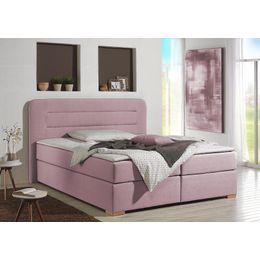 Boxspringbett Home Affaire "Manchester", rosa (ros&eacute;), B:160cm L:208cm, Strukturstoff-Bezug (100% Polyester), Komplettbetten, Boxspringbett, 5 Breiten, 3 Ausf&uuml;hrungen, 2 H&auml;rtegraden, Topper, Steppung