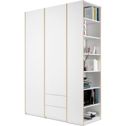 Müllermöbel Kleiderschrank MÜLLER SMALL LIVING "Modular Plus Variante 2" Schränke Gr. B/H/T: 151,9 cm x 221,4 cm x 60,5 cm, Seitenanbauregal rechts, 2 St., weiß (weiß, birke) inklusive 2 kleinen Schubladen im rechten Schrankteil