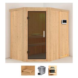 Karibu Sauna "Clara" Saunen 9 KW-Bio-Ofen mit externer Steuerung beige (naturbelassen)