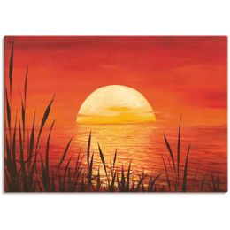 Wandbild Artland "Roter Sonnenuntergang am Ozean" Bilder Gr. B/H: 100 cm x 70 cm, Leinwandbild Bilder vom Sonnenuntergang & -aufgang Querformat, 1 St., rot als Alubild, Outdoorbild, Leinwandbild, Poster, Wandaufkleber