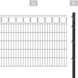 Arvotec Doppelstabmattenzaun "ESSENTIAL 120 zum Einbetonieren "Ring" mit Zierleiste" Zaunelemente Zaunhöhe 120 cm, Zaunlänge 2 - 60 m Gr. H/L: 120cm x 4 m, Pfosten: 3 St., grau (anthrazit)