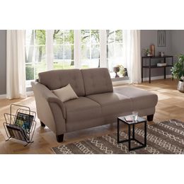Recamiere Home Affaire "Trondheim", beige (dunkelbeige), B:197cm H:89cm T:90cm, Luxus-Microfaser (90% Polyester, 10% Polyamid);Struktur fein (100% Polyester);Flachgewebe (100% Polyester), Sofas, Recamiere, freistehend, mit Federkern, Knopfheftung im R&uuml;cken, F&uuml;&szlig;e Buche