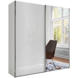 Schwebetürenschrank Wiemann "Monaco" Schränke Gr. B/H/T: 148,9 cm x 217 cm x 67 cm, 2 St., weiß (weiß, glas weiß, kristallspiegel) mit Glasfront sowie hochwertigen Beschlägen