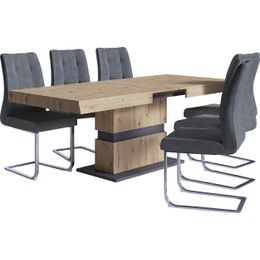 Essgruppe ByLiving Sitzmöbel-Sets Gr. B/H/T: 160 cm x 95,5 cm x 62 cm, Kunstleder, Einlegeplatte, ausziehbar, grau (braun, anthrazit, schwarz)