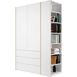 Müllermöbel Kleiderschrank MÜLLER SMALL LIVING "Modular Plus Variante 1" Schränke Gr. H/T: 221 cm x 60 cm, Seitenanbauregal rechts, 2 St., weiß (weiß, birke) 3 geräumige Schubladen, Anbauregal links oder rechts montierbar