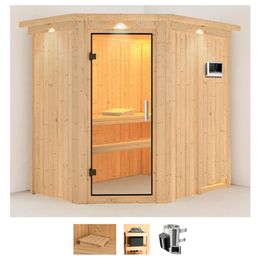 Karibu Sauna "Swantje" Saunen 3,6-kW-Plug & Play Ofen mit externer Steuerung beige (naturbelassen)