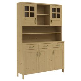 Buffet Home Affaire "Alba" Schränke Gr. B/H/T: 125 cm x 185 cm x 38 cm, 3 St., beige (natur) Anrichten Buffetschränke Breite 125 cm, Kiefer massiv, mit Glaseinsatz