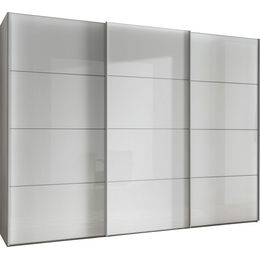 Schwebetürenschrank Wiemann "Kos" Schränke Gr. B/H/T: 278,9 cm x 236 cm x 67 cm, 3 St., grau (kieselgrau, dekor, glas weiß) mit Schattenfuge