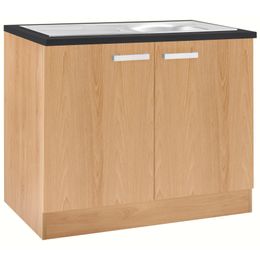 Spülenschrank Optifit "Odense" Schränke Gr. B/H/T: 100 cm x 85 cm x 60 cm, 2 St., braun (buche, buche) 100 cm breit, mit 2 Türen, inkl. Einbauspüle aus Edelstahl