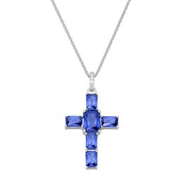 Kette mit Anhänger Giorgio Martello MILANO "Anhänger Kreuz Zirkonia oder Kristallstein, Silber 925" Halsketten Gr. 45 cm, Silber 925 (Sterlingsilber), blau Damen