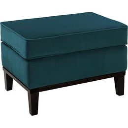 Pouf Fink "MAXIM", blau (petrol velvet), B:70cm H:50cm T:50cm, Poufs, mit schmalem Holzsockel, abnehmbarem Kissen mit Kederverzierung