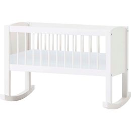 Stubenbett Hoppekids, weiß (weiß ohne nest mit schaummatratze), B:86cm H:62,5cm T:47cm, Holz teilmassiv, Babybetten, umbaubar zu Sitzbank, wahlweise mit Matratze & Zubehör