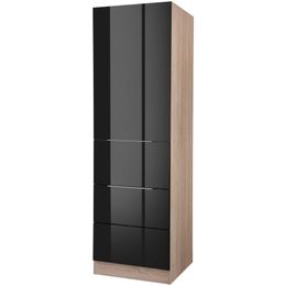 Seitenschrank KOCHSTATION "KS-Brindisi" Schränke Gr. B/H/T: 60 cm x 200 cm x 60 cm, 1 St., schwarz (schwarz hochglanz, eichefarben) 60 cm breit, 200 hoch, viel Stauraum