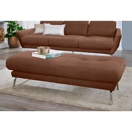 Hocker W.Schillig "softy", braun (copper r66), B:144cm H:43cm T:61cm, Chenille-Flachgewebe R66 (85% Polyester, 15% Nylon), Velourgewebe V41 (100% Polyester), Longlife Xtra-Leder Z59: Glattleder mit modischer Prägung. Hautstärke 0, 9 - 1, 1 mm, Hocker, mit dekorativer Heftung im Sitz, Füße Chrom glänzend