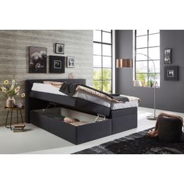 Boxspringbett, grau (anthrazit), B:196cm L:210cm, Box und Kopfteil: Strukturstoff (77% Polyester, 23% Viskose);Bezug der Obermatratze: 100% Polyester, Westfalia Schlafkomfort, Komplettbetten, Boxspringbett, wahlweise mit Bettkasten