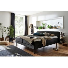 Boxspringbett "Carola", grau (anthrazit), B:202cm L:206cm, Bezug Bett: Feinstruktur (100% Polypropylen);Matratze: 100% Polypropylen, Liegefl&auml;che 100% Polyester;Topper: 100% Polyester, ATLANTIC HOME COLLECTION, Komplettbetten, Boxspringbett, mit 7-Zonen-Taschen-Federkernmatratze und Komfortschaum-Topper
