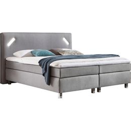 Boxspringbett, grau, B:175cm L:210cm, Bezug Bett: Feinstruktur 100% Polyester;Matratze: Kaltschaum mit Bezug 100% Polyester;Topper: Komfortschaum mit Bezug 100% Polyester, Westfalia Schlafkomfort, Komplettbetten, Boxspringbett, mit LED-Beleuchtung und Topper