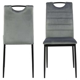 Esszimmerstuhl ACTONA GROUP "Dia", grau (dunkelgrau), B:43,5cm H:91,5cm T:53cm, 100% Polyester und Metall, Stühle, Esszimmerstuhl Dia (Set, 4 St) in grau Samtvelours, mit Handgriff