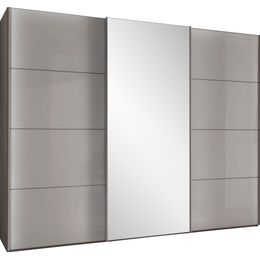 Schwebetürenschrank Wiemann "Kos" Schränke Gr. B/H/T: 246,3 cm x 236 cm x 67 cm, 3 St., grau (havanna, dekor, glas kieselgrau, kristallspiegel) mit Spiegeltür und Schattenfuge