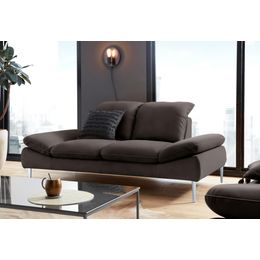 2-Sitzer W.Schillig "enjoy&MORE", braun (braun z59), B:202cm H:87cm T:110cm, Chenille-Flachgewebe R66 (85% Polyester, 15% Nylon);Longlife Xtra-Leder Z59: Glattleder mit modischer Pr&auml;gung. Hautst&auml;rke 0, 9 - 1, 1 mm;Stoff S37 (100% Polyester), Sofas, mit Sitztiefenverstellung, F&uuml;&szlig;e Chrom gl&auml;nzend, Breite 202 cm