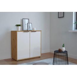 Hochkommode Wiemann "Monaco" Sideboards Gr. B/H/T: 80 cm x 70 cm x 43 cm, braun (bianco, eiche, nachbildung, glas weiß) Türkommode mit Glasfront, vormontiert