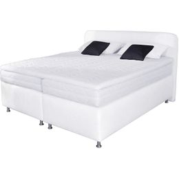 Boxspringbett, wei&szlig;, B:130cm L:212cm, Bezug Kaltschaum-Topper: mit Klimafaser versteppt, 100% Polyester;Bezug untere Box und Kopfteil: wahlweise hochwertiger Microvelour (100% Polyester), feiner Strukturstoff (100% Polyester) oder Kunstleder;Bezug Obermatratze: 100% Polyester, Bezug abnehm- und waschbar bis 60C, Westfalia Schlafkomfort, Komplettbetten, Boxspringbett, inkl. Kaltschaum-Topper, Topse